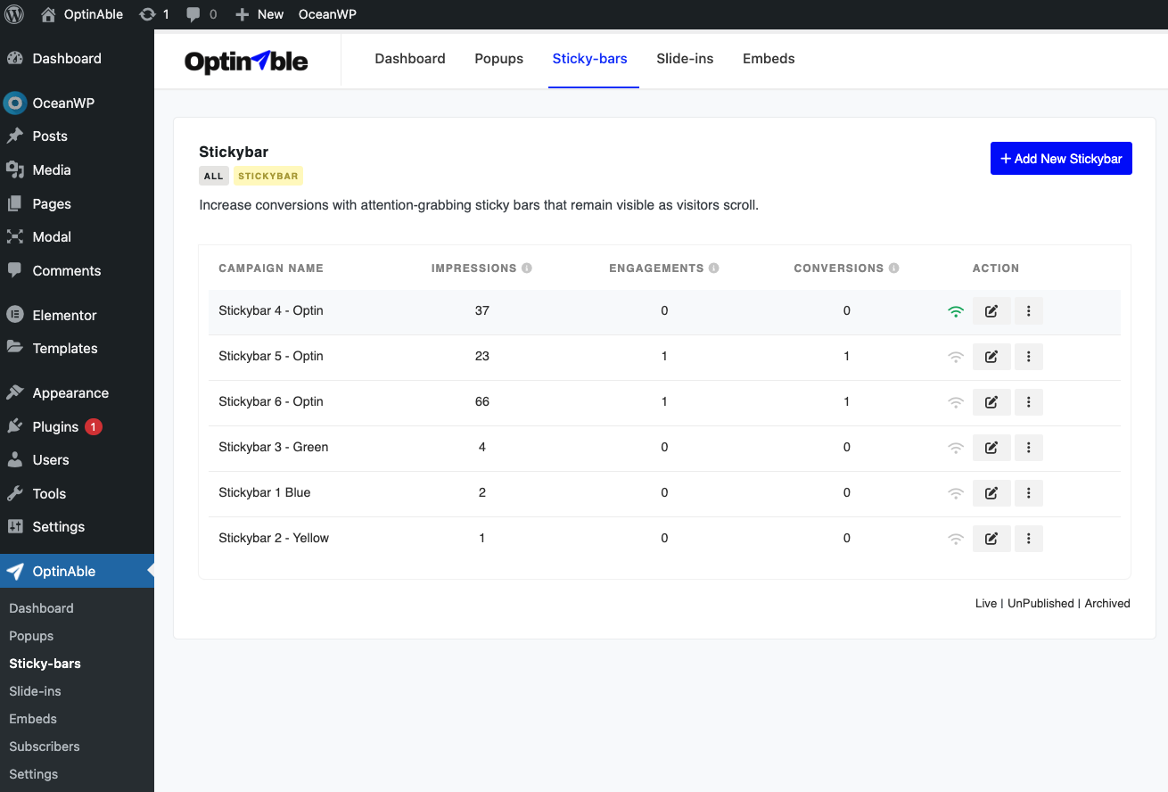 How to Create a Sticky-Bar Campaign » OptinAble