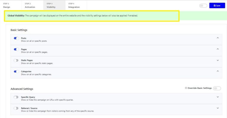 Campaign Visibility Settings » OptinAble