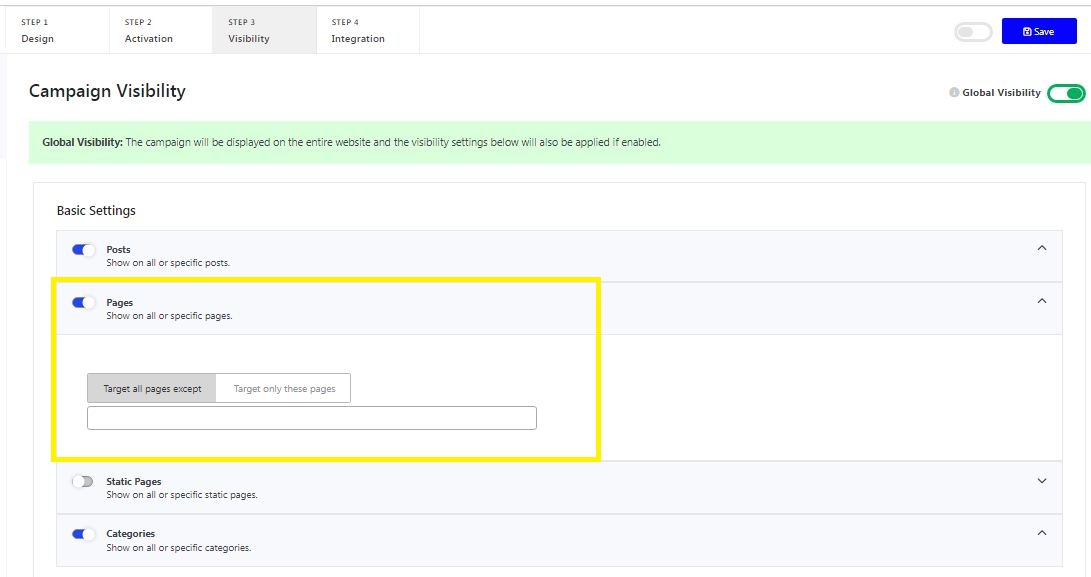 Campaign Visibility Settings » OptinAble
