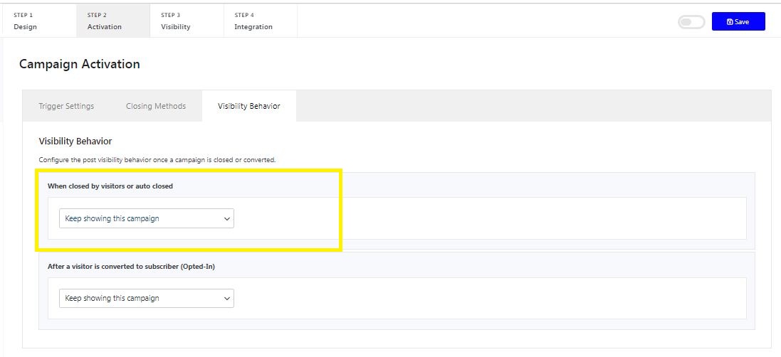 Campaign Visibility Behavior » OptinAble